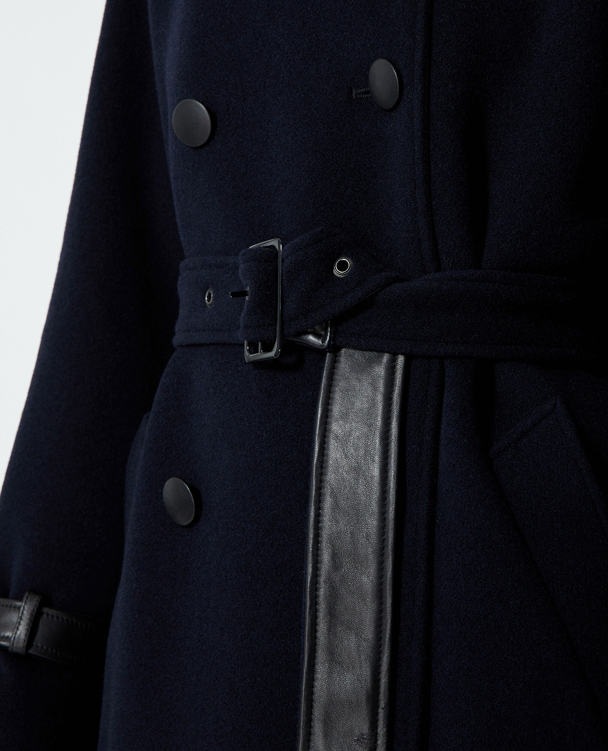 Trench-style navy blue wool coat | The Kooples