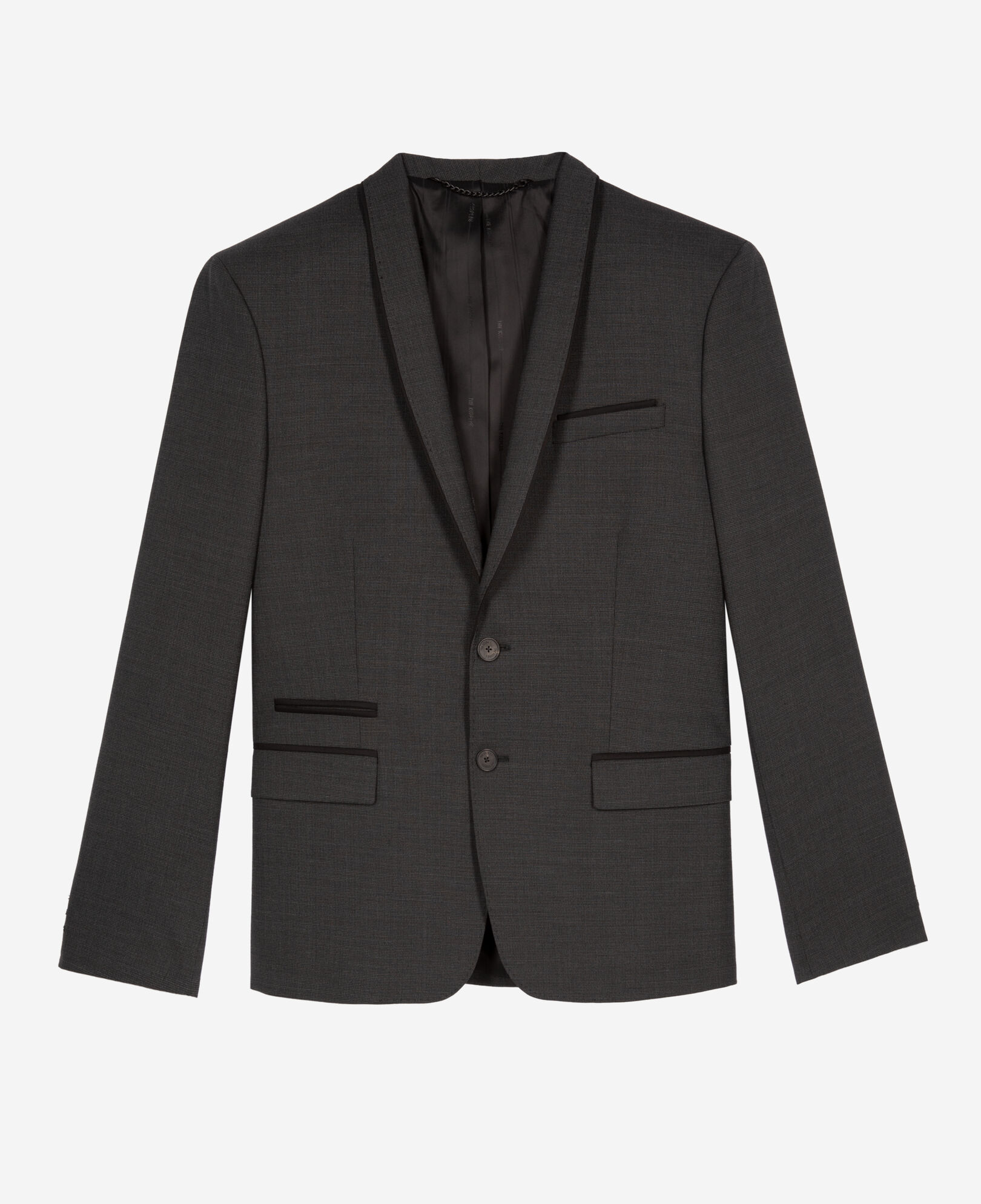 Black wool blend suit jacket with micro-check pattern| The Kooples