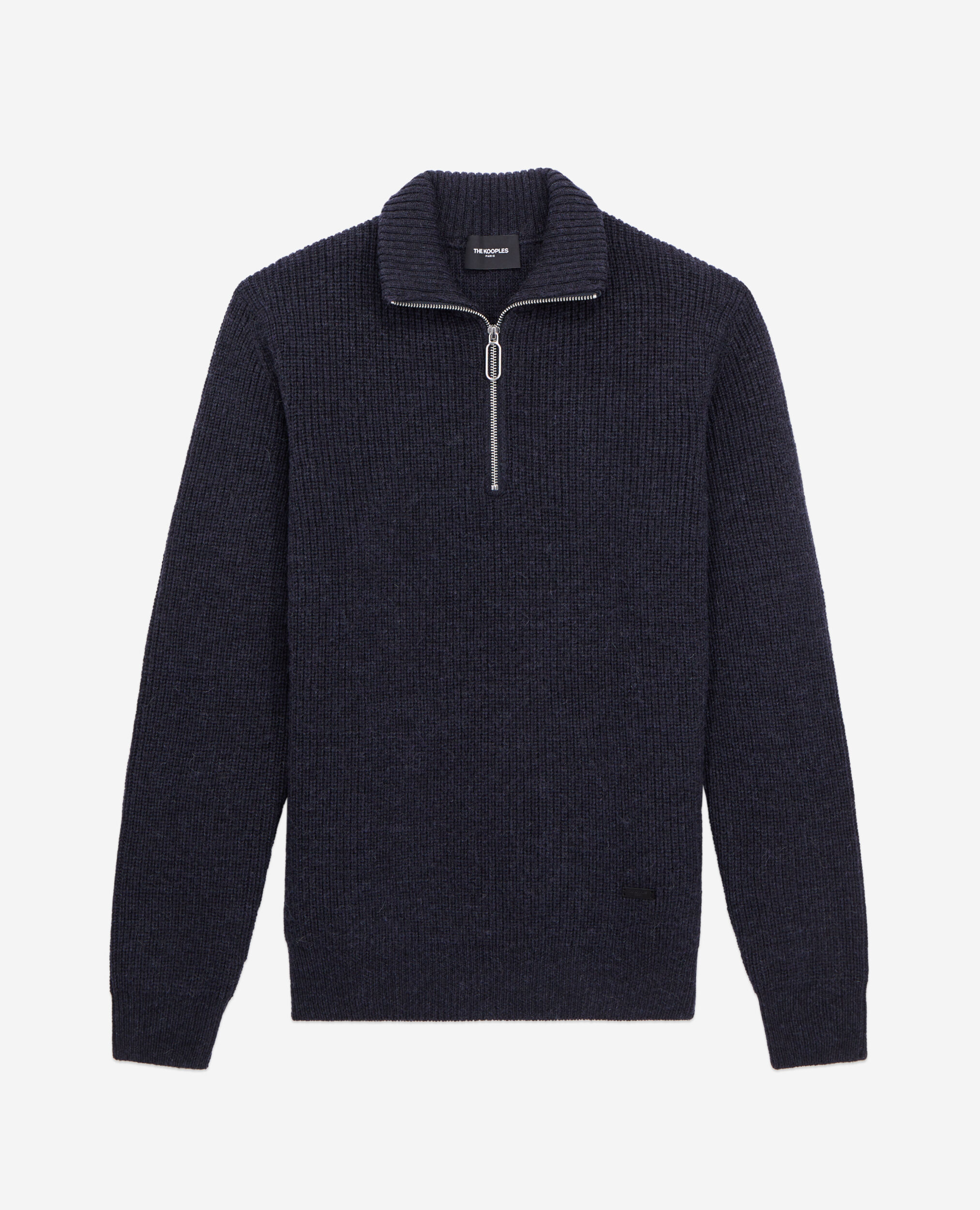 Navy blue sweater with zip collar