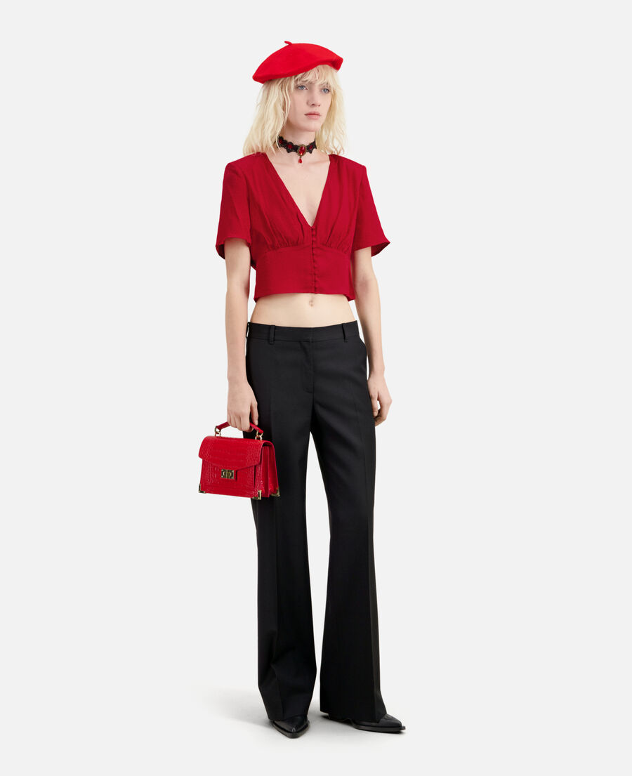 Short red top with jacquard polka dots| The Kooples