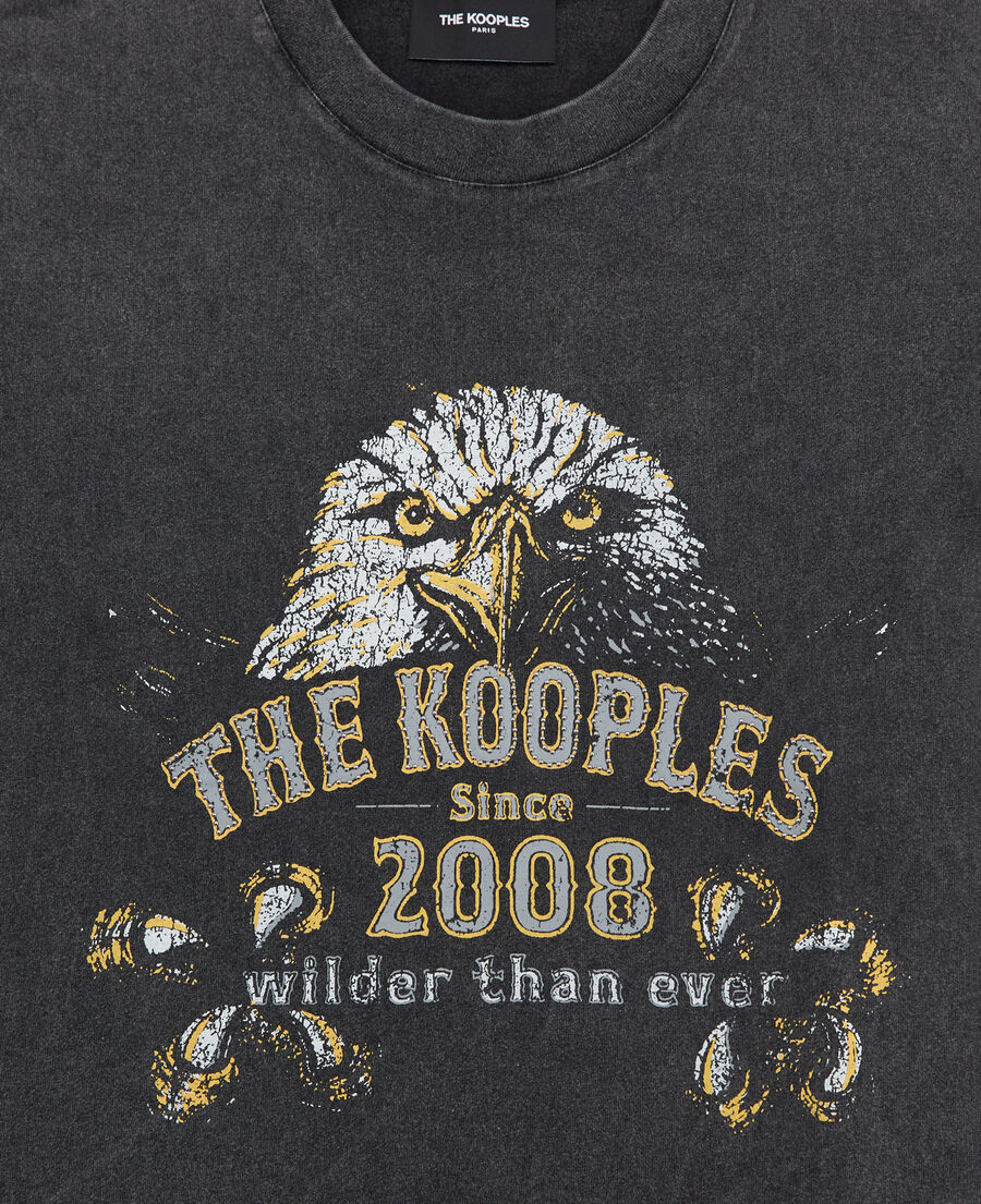 Faded black T-shirt in cotton w/screen print | The Kooples - US