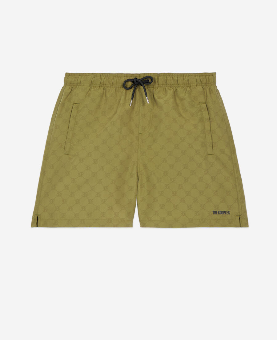 Monogram khaki swim shorts| The Kooples