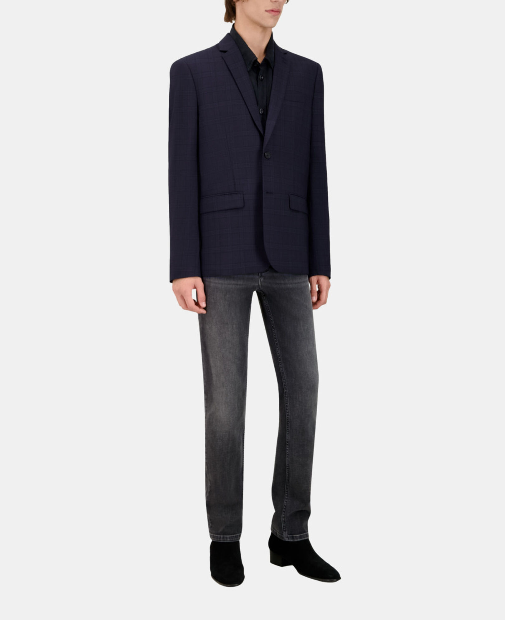 Navy blue Prince of Wales wool suit jacket | The Kooples US