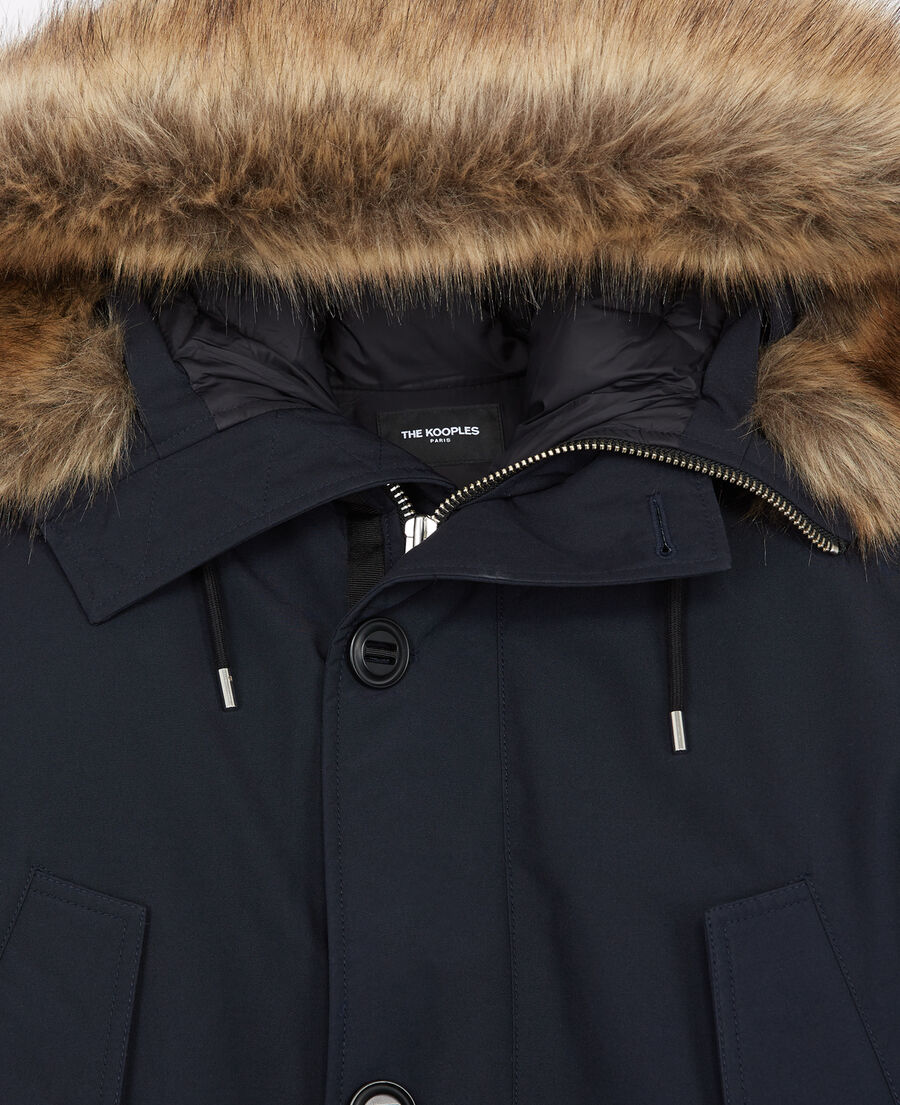 Blue parka with faux fur hood | The Kooples - UK