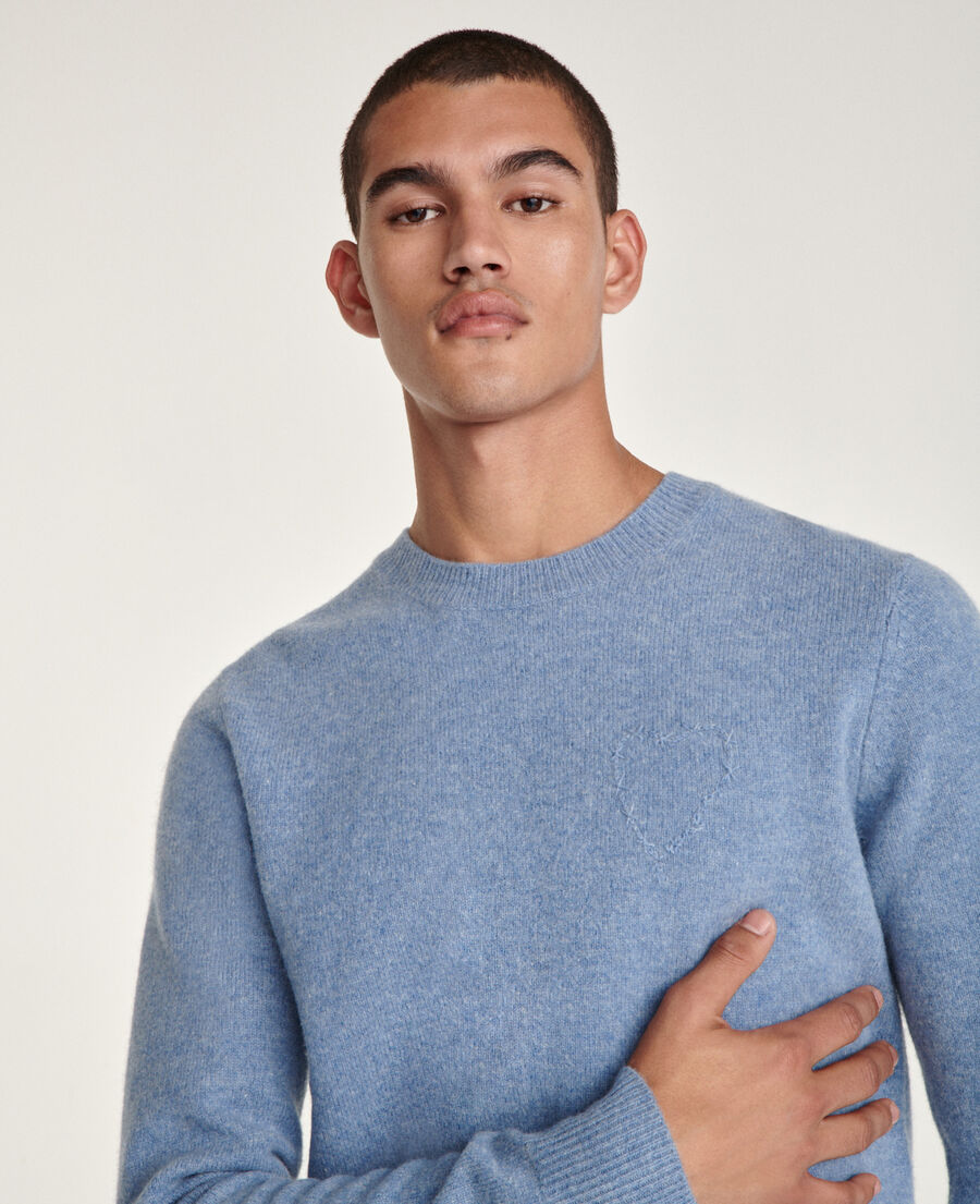 Sky blue wool sweater with embroidered heart | The Kooples