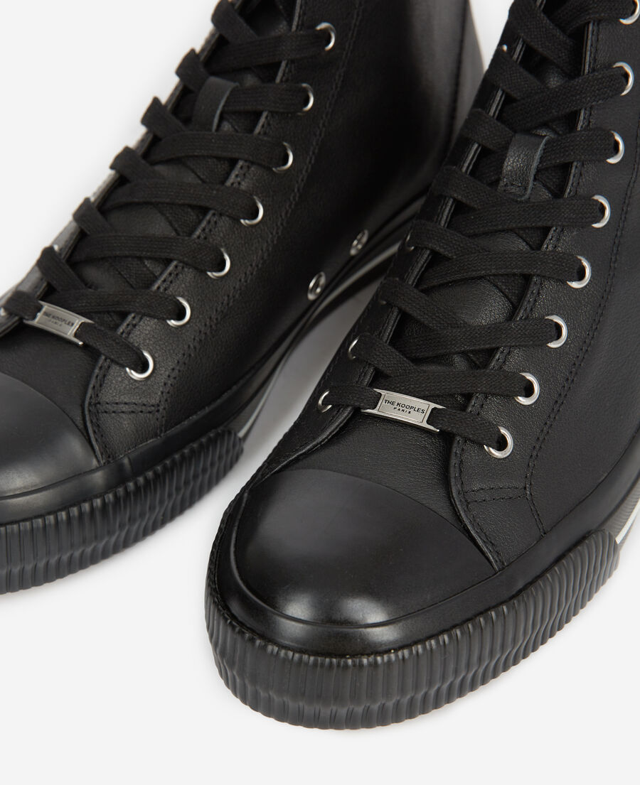 Black high-top sneakers in smooth leather | The Kooples