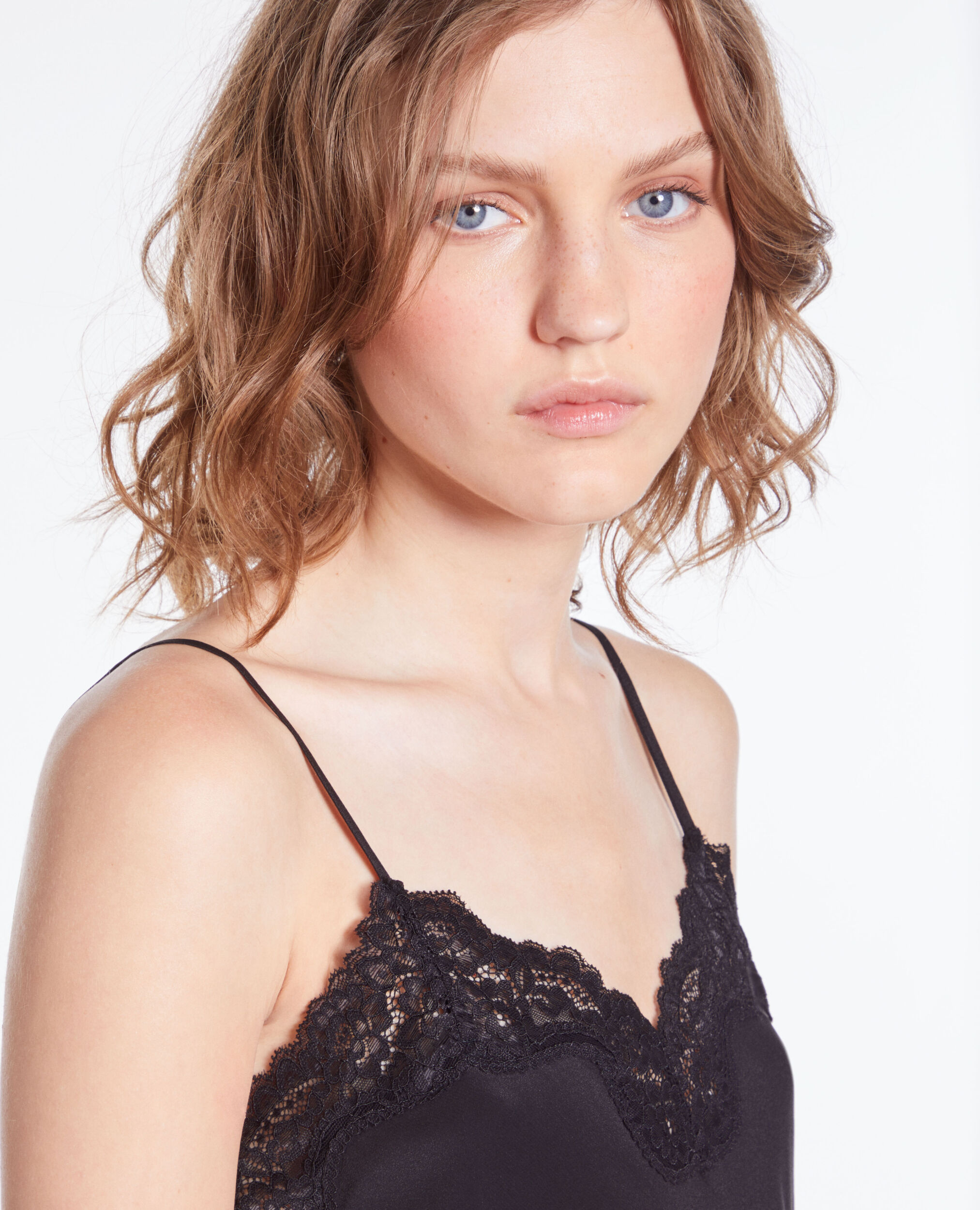 Black Silk Camisole With Lace Details The Kooples Canada