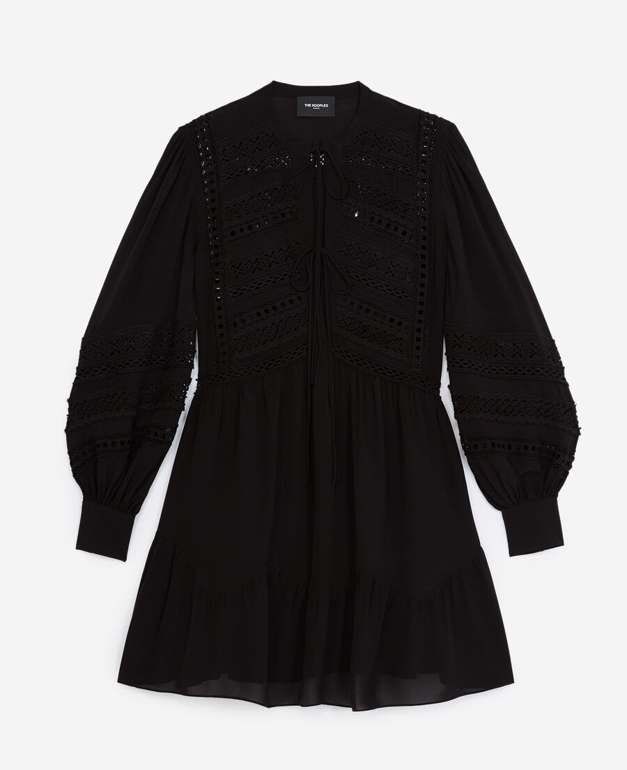 Short black dress with lace detail | The Kooples