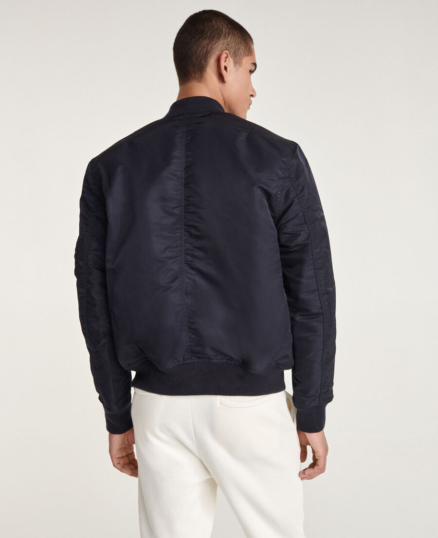 Quilted technical navy blue bomber jacket