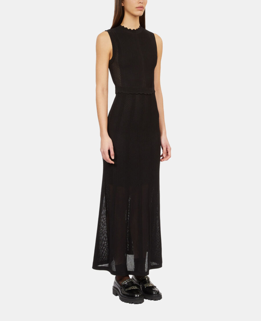 Long black openwork knit dress | The Kooples - US