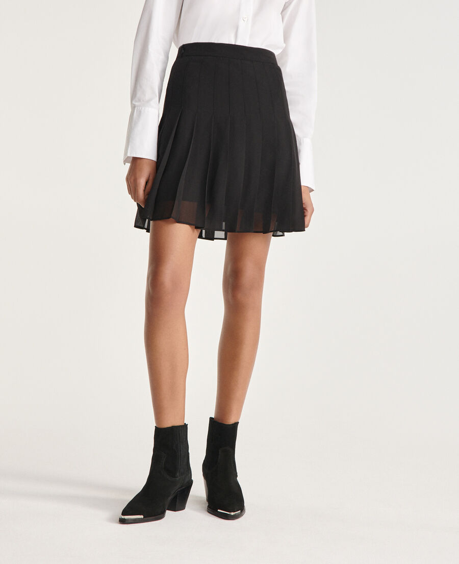 Flowing Short Black Skirt With Pleating The Kooples