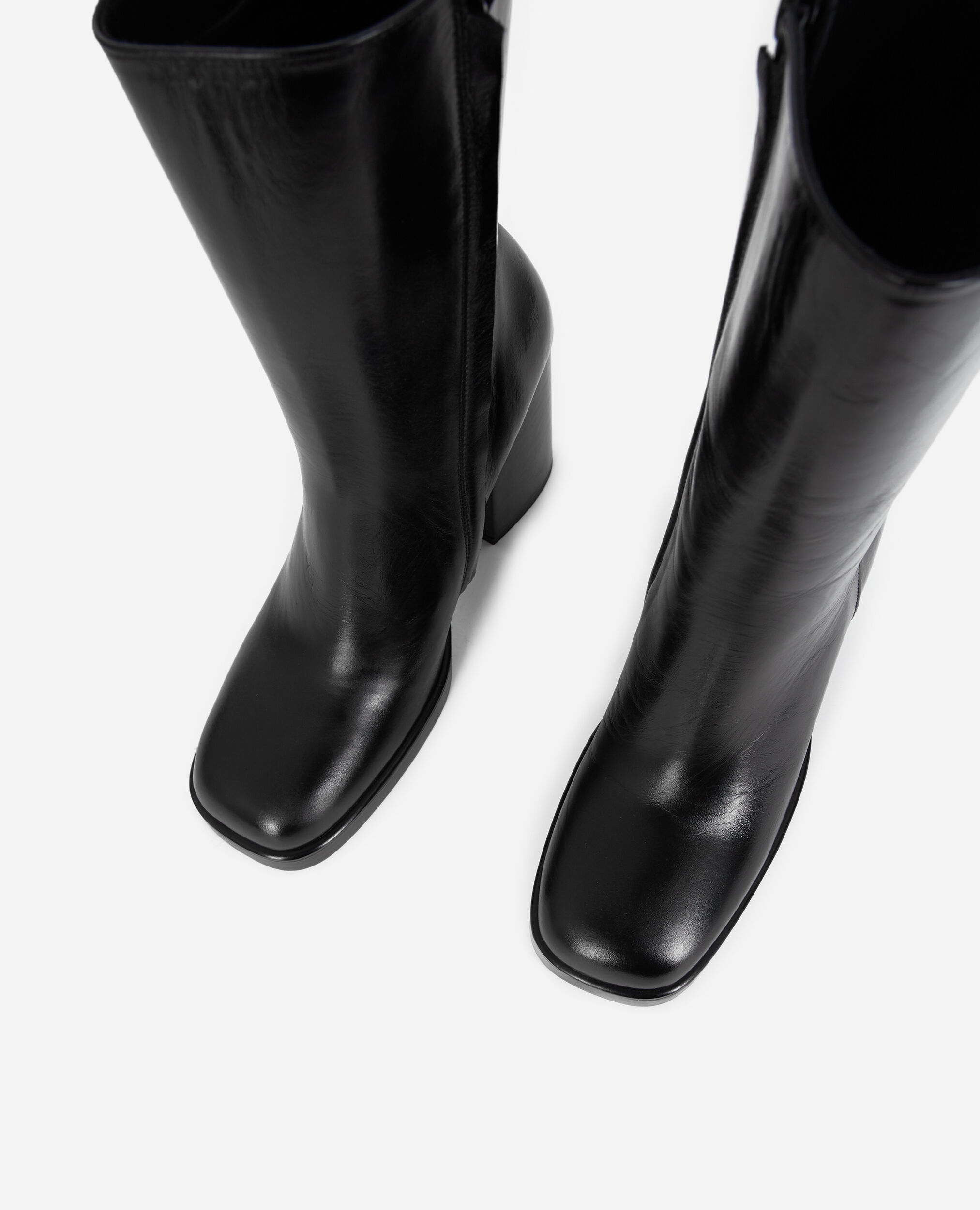 Glossy black leather ankle boots with heel | The Kooples