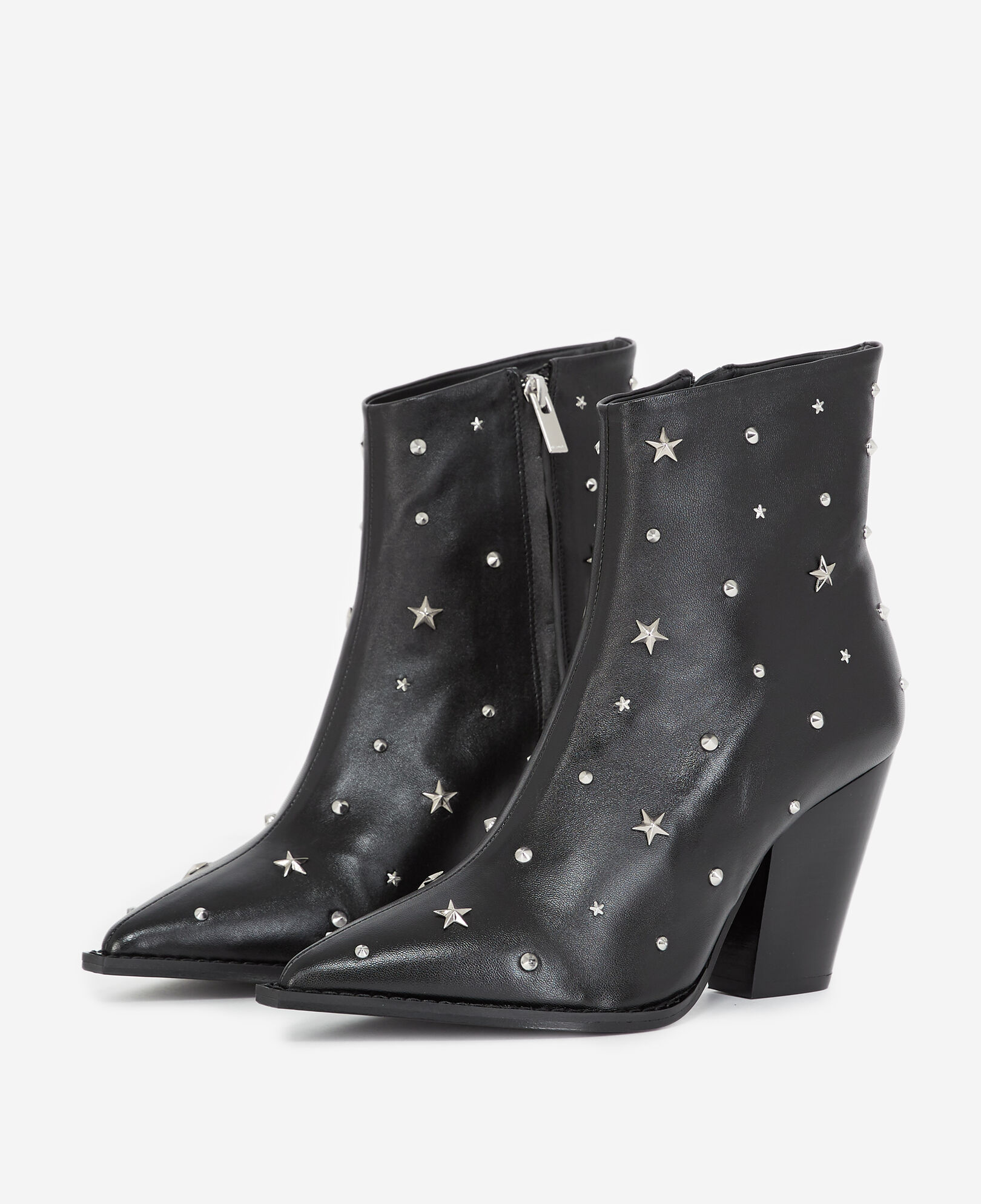 Bottines noires à talons cuir à studs | The Kooples - France