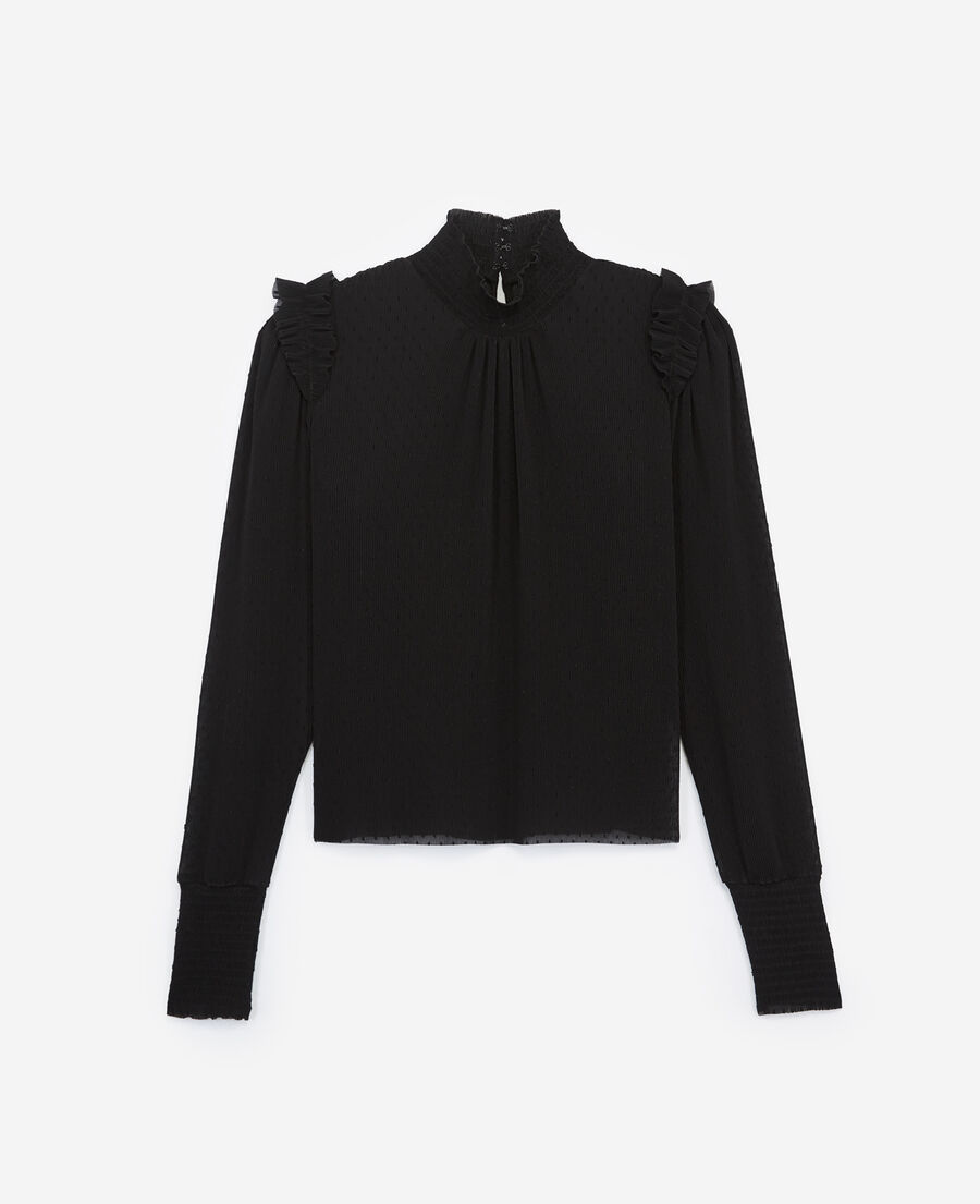 Black fitted top with ruffle sleeves | The Kooples