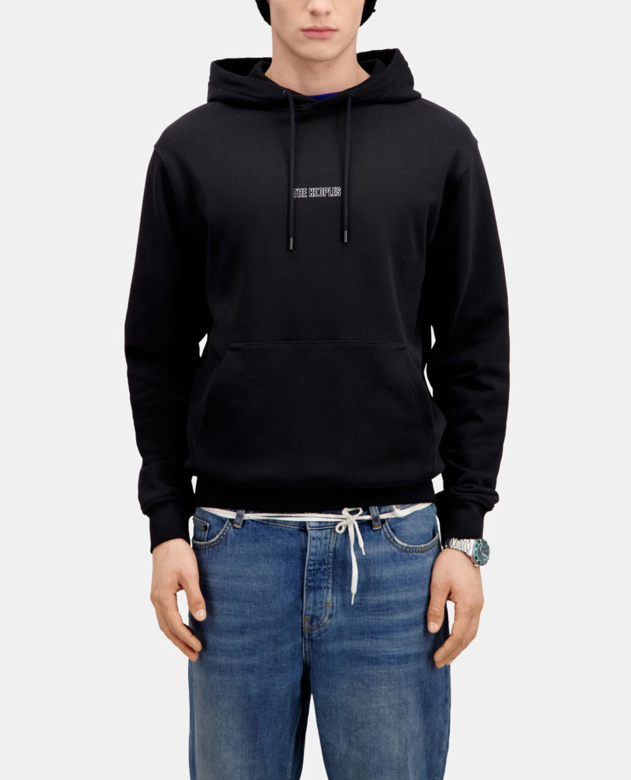 Sweatshirt à capuche noir avec logo | The Kooples - France