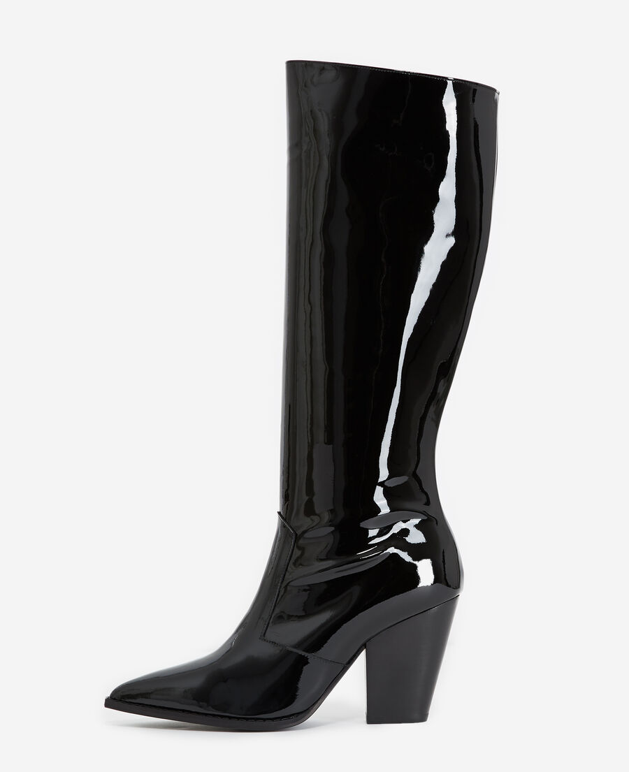 Heeled black boots in patent leather | The Kooples