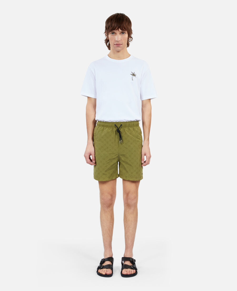 Monogram khaki swim shorts| The Kooples