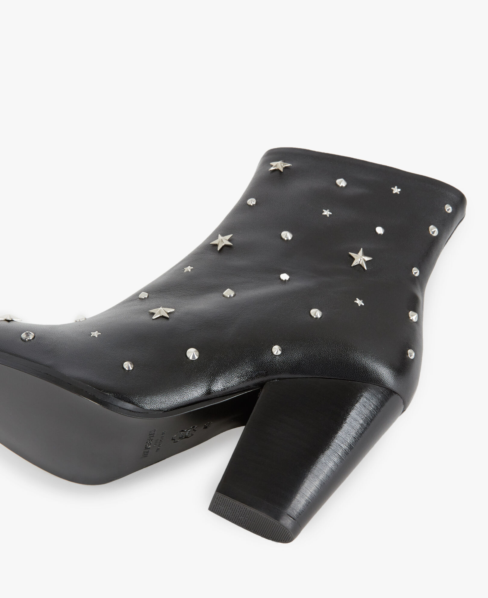 Bottines noires à talons cuir à studs | The Kooples - France