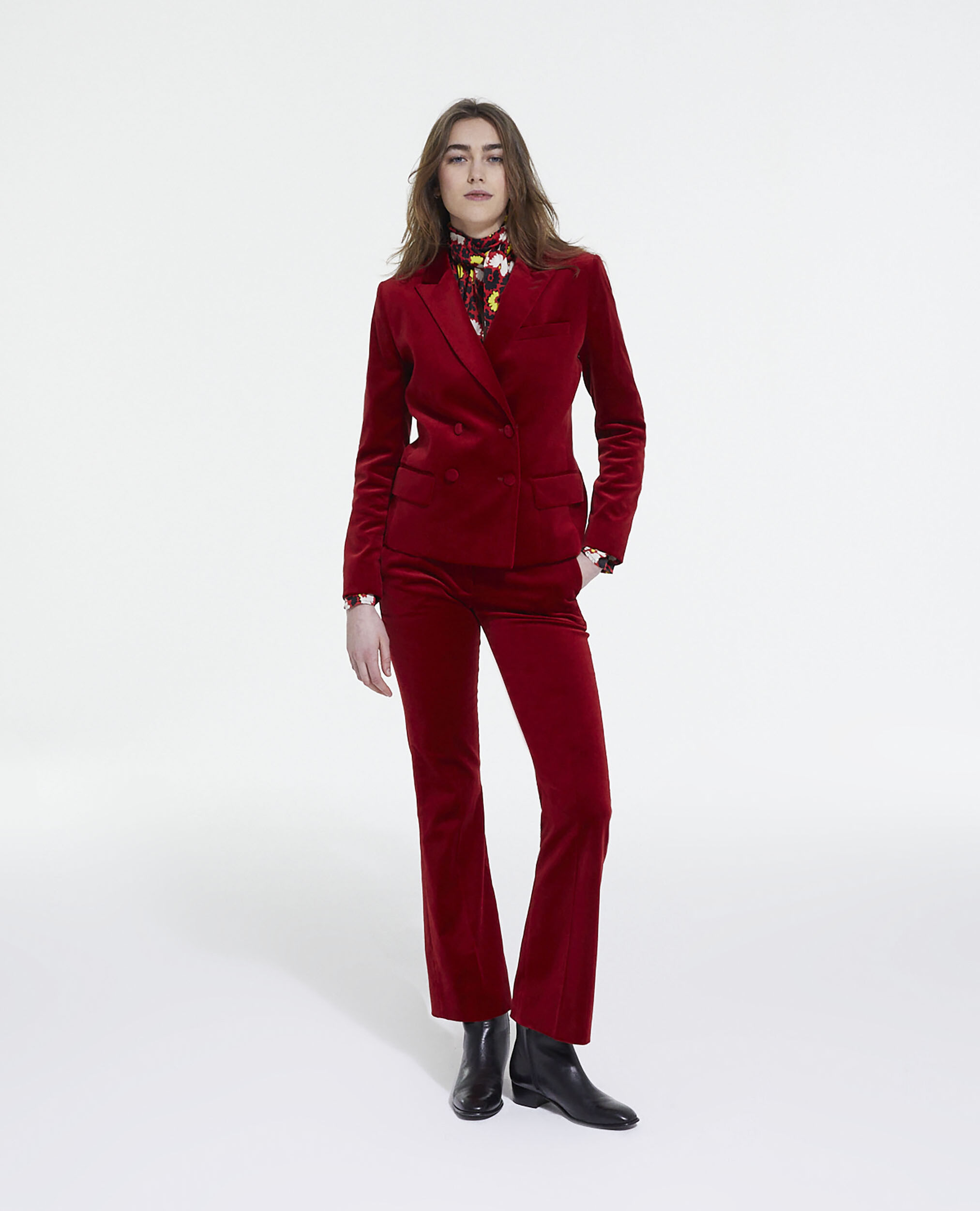 Pantalon de costume flare velours rouge | The Kooples - France