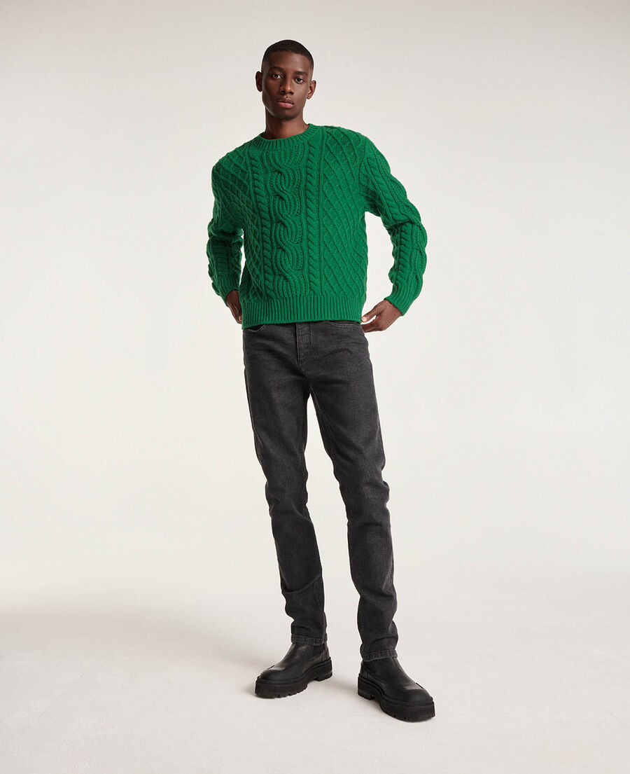 Pull laine vert à torsades | The Kooples - France