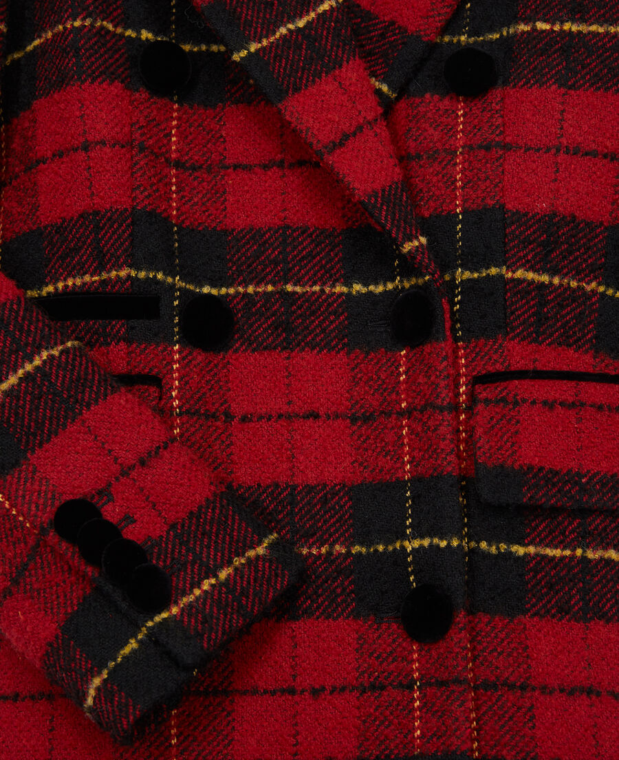 Red check wool coat