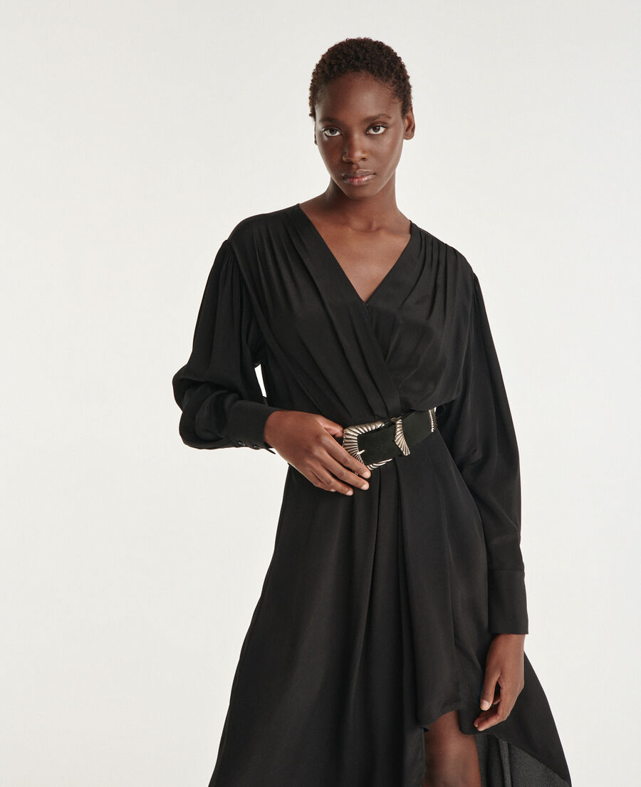 Long black draped dress | The Kooples - US