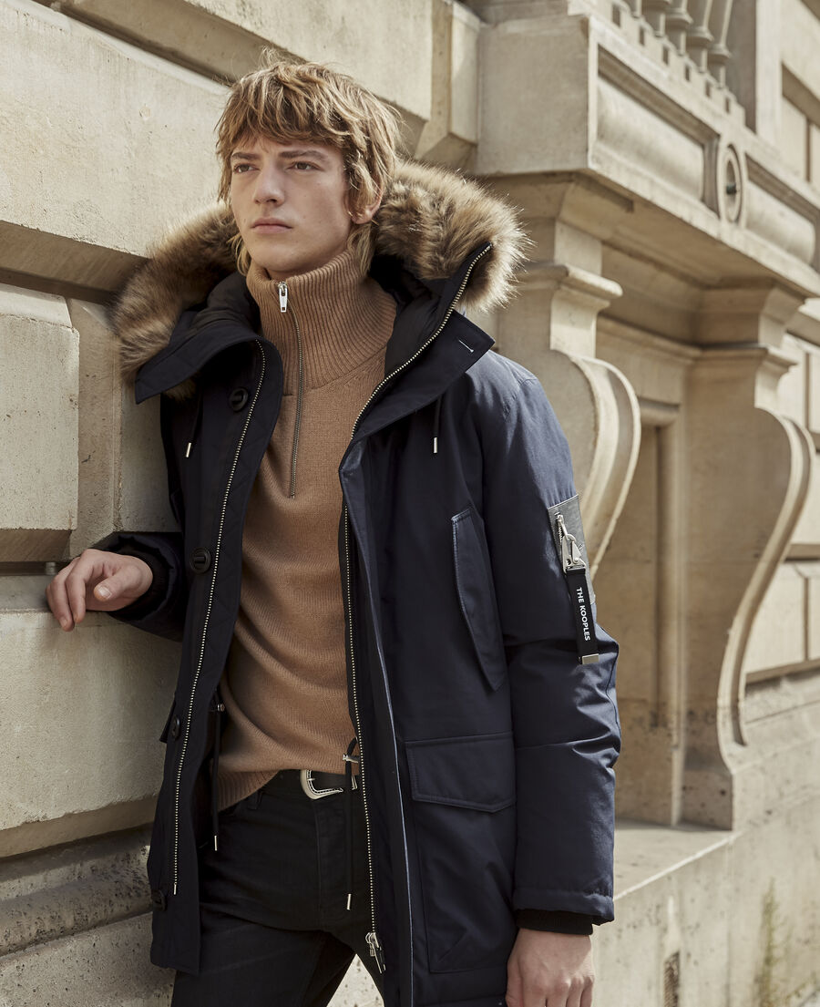Blue parka with faux fur hood | The Kooples - UK