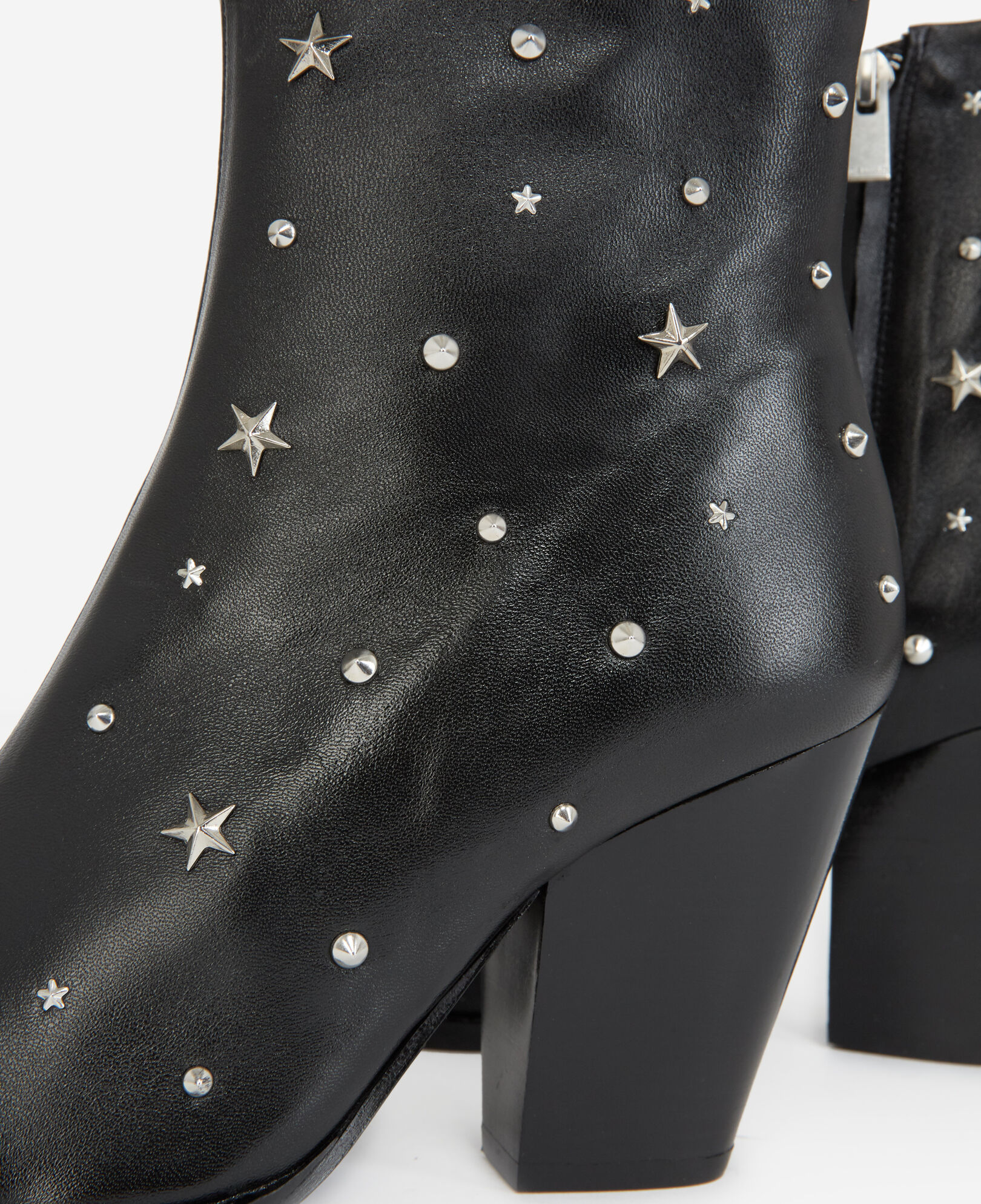 Bottines noires à talons cuir à studs | The Kooples - France