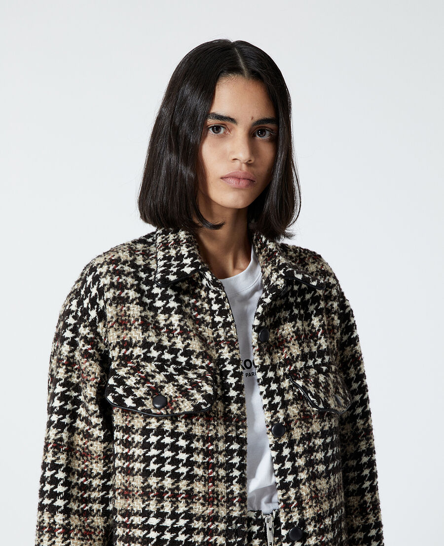 Burgundy shirt in tweed with leather detail | The Kooples