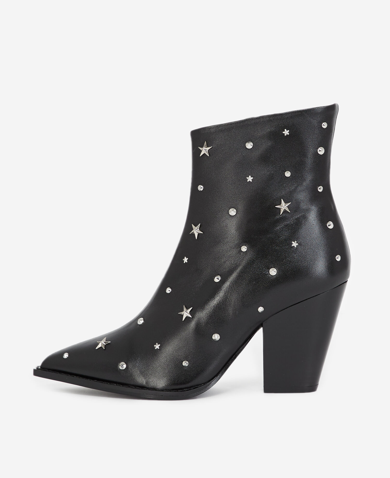 Bottines noires à talons cuir à studs | The Kooples - France