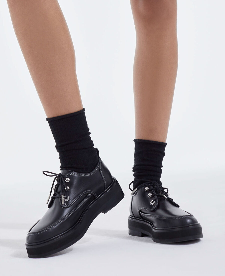 Black leather derbies with topstitching | The Kooples