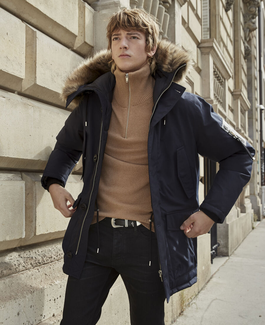 Blue parka with faux fur hood | The Kooples - UK