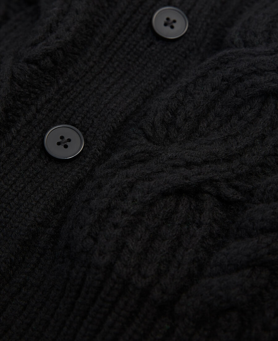 Cropped black wool cardigan with cable knit | The Kooples