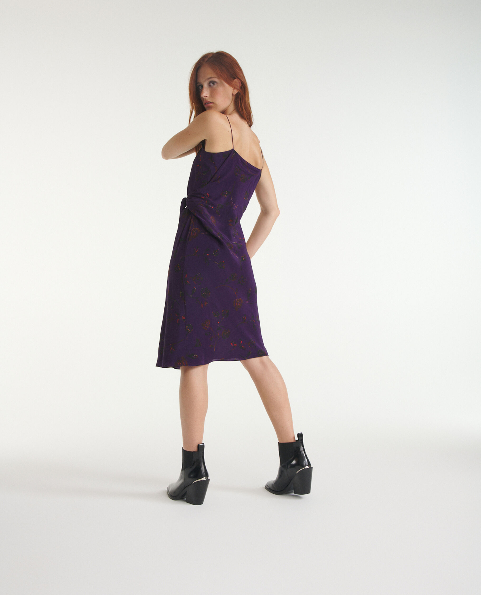 Purple silk dress with floral motif | The Kooples
