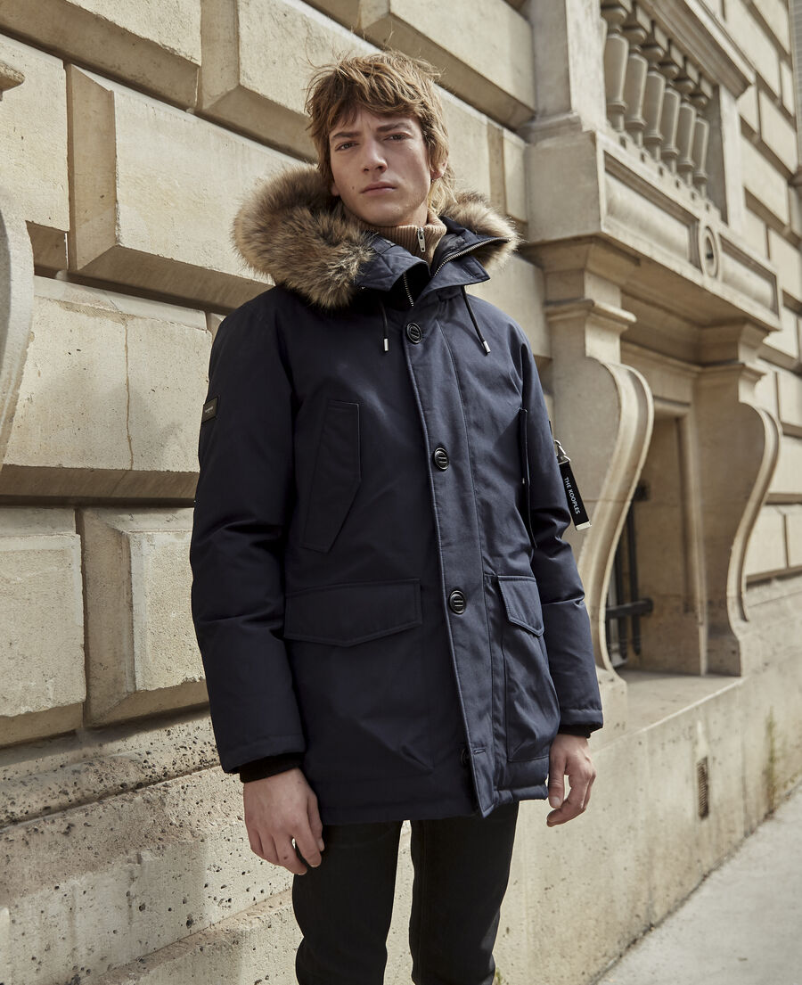 Blue parka with faux fur hood | The Kooples - UK