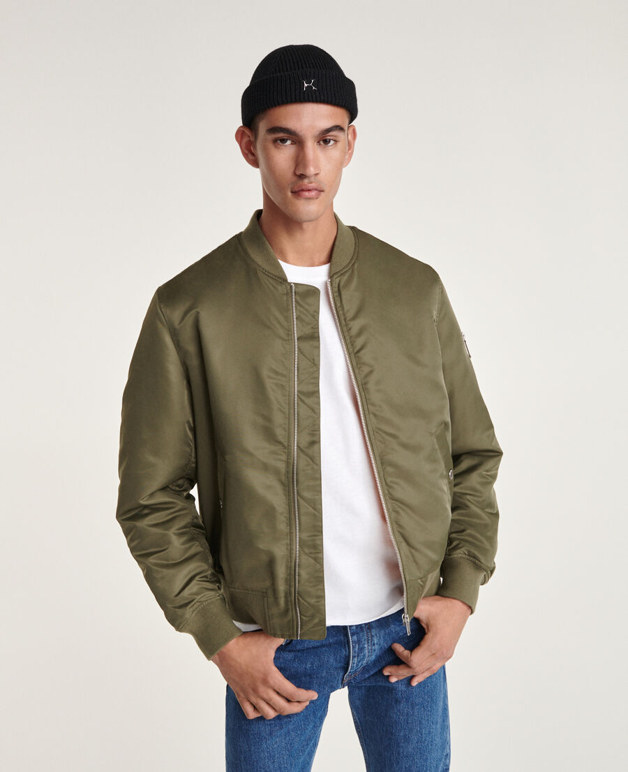 Khaki bomber jacket with orange lining | The Kooples - US