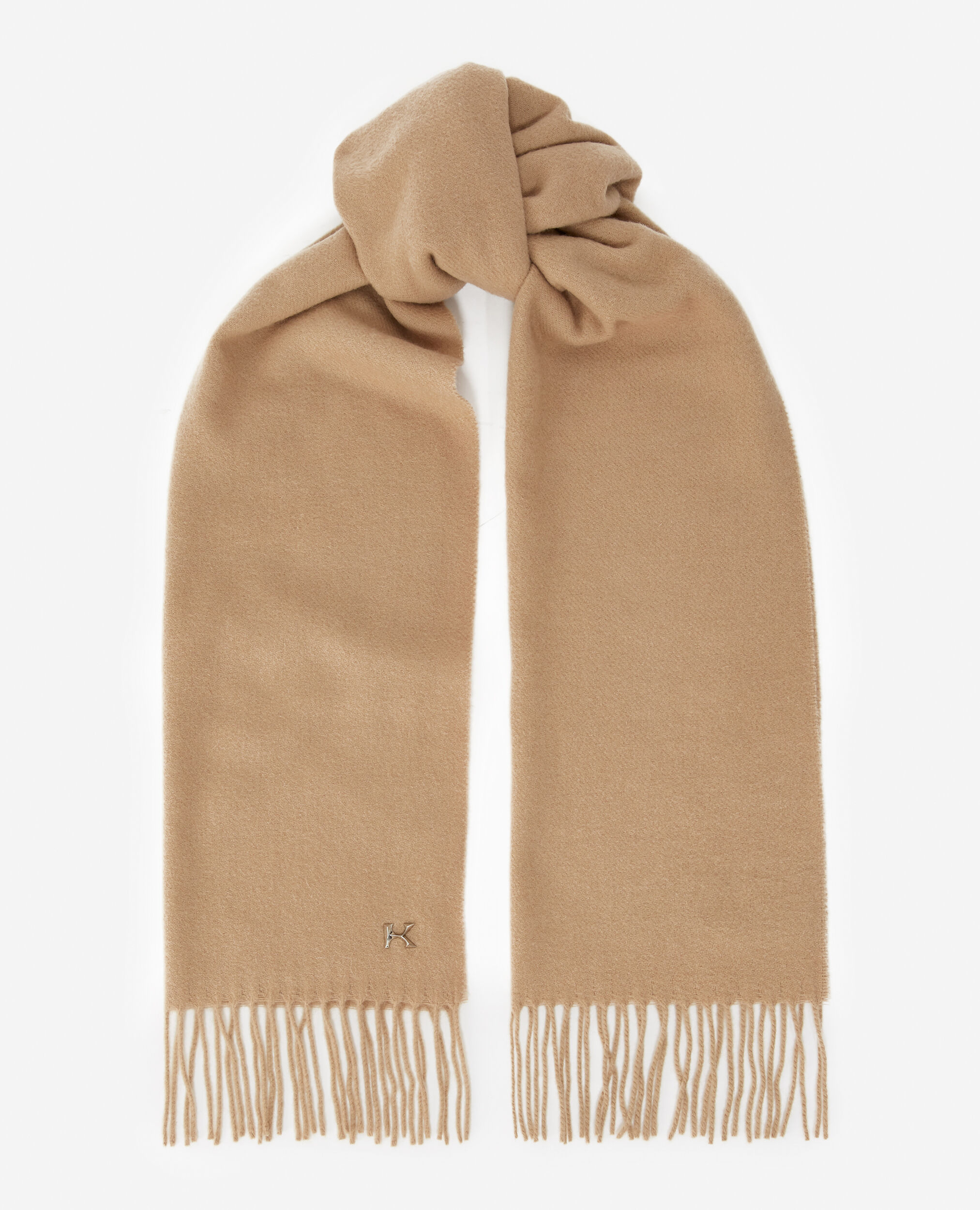 Camel cashmere wool scarf with monogram | The Kooples