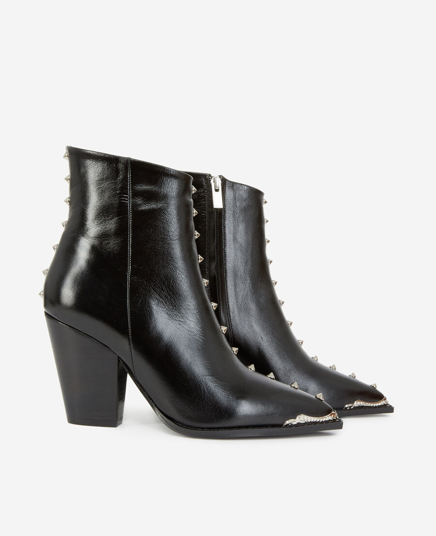 Black leather ankle boots with studs | The Kooples