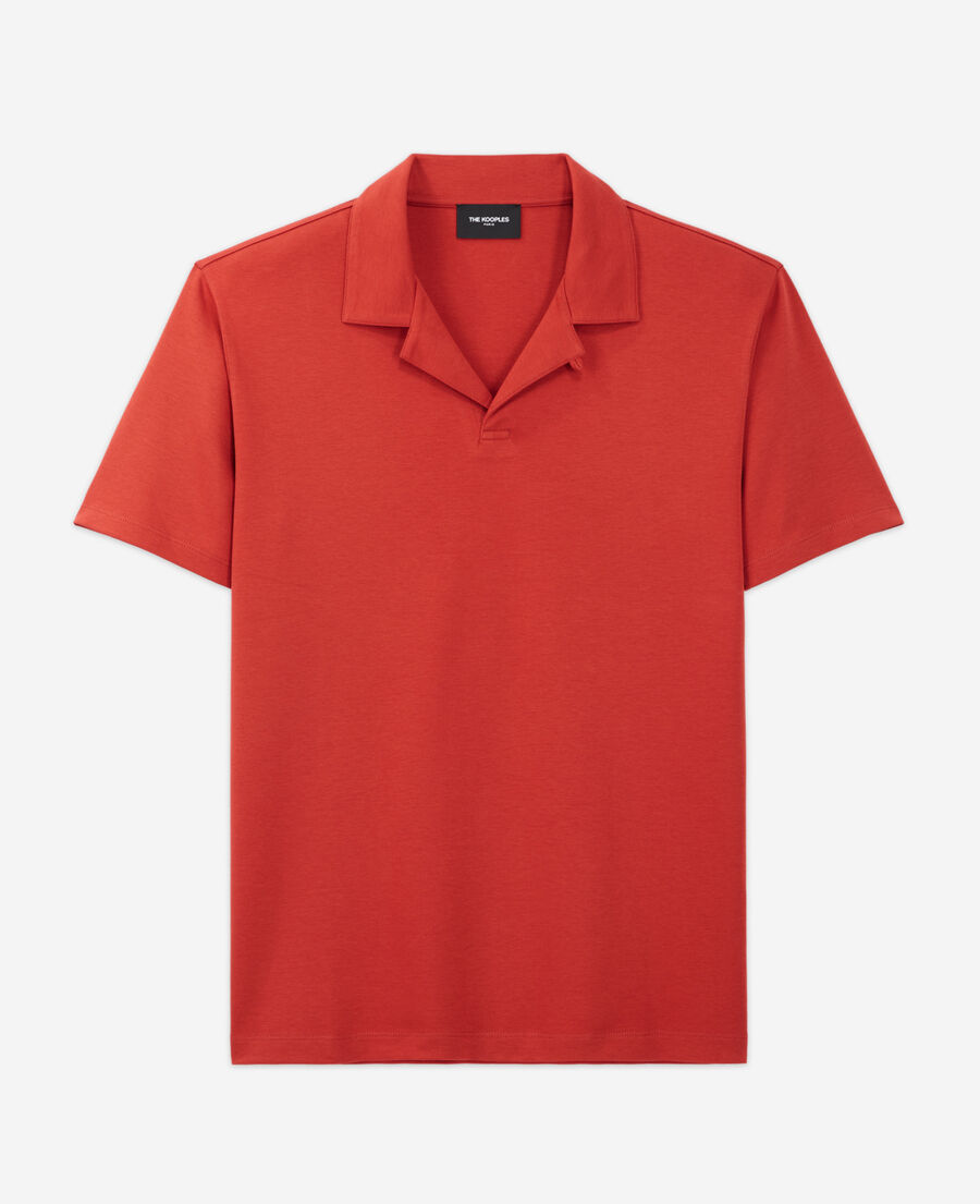 Polo rouge foncé coton col cubain | The Kooples - France