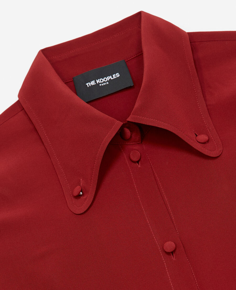 Burgundy silk shirt with buttoned collar | The Kooples