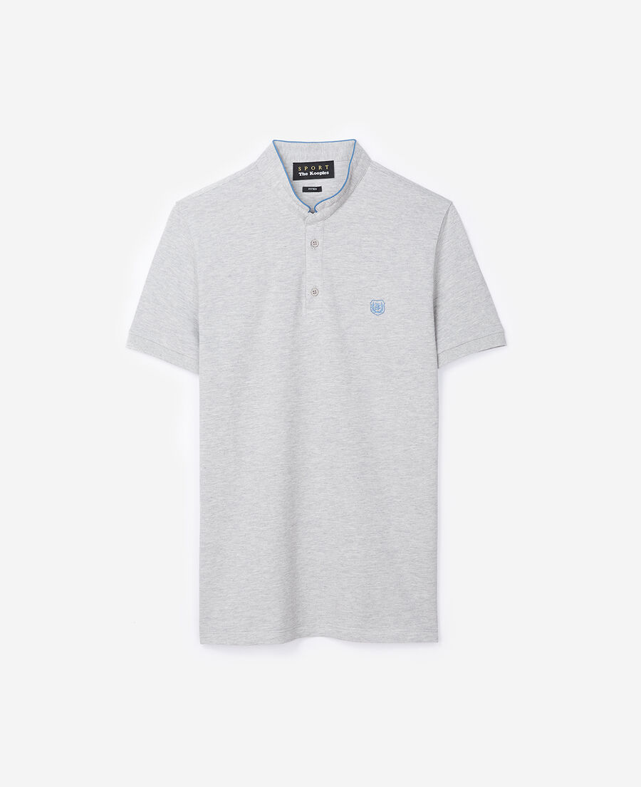 Light grey polo shirt with officer collar and azure blue details