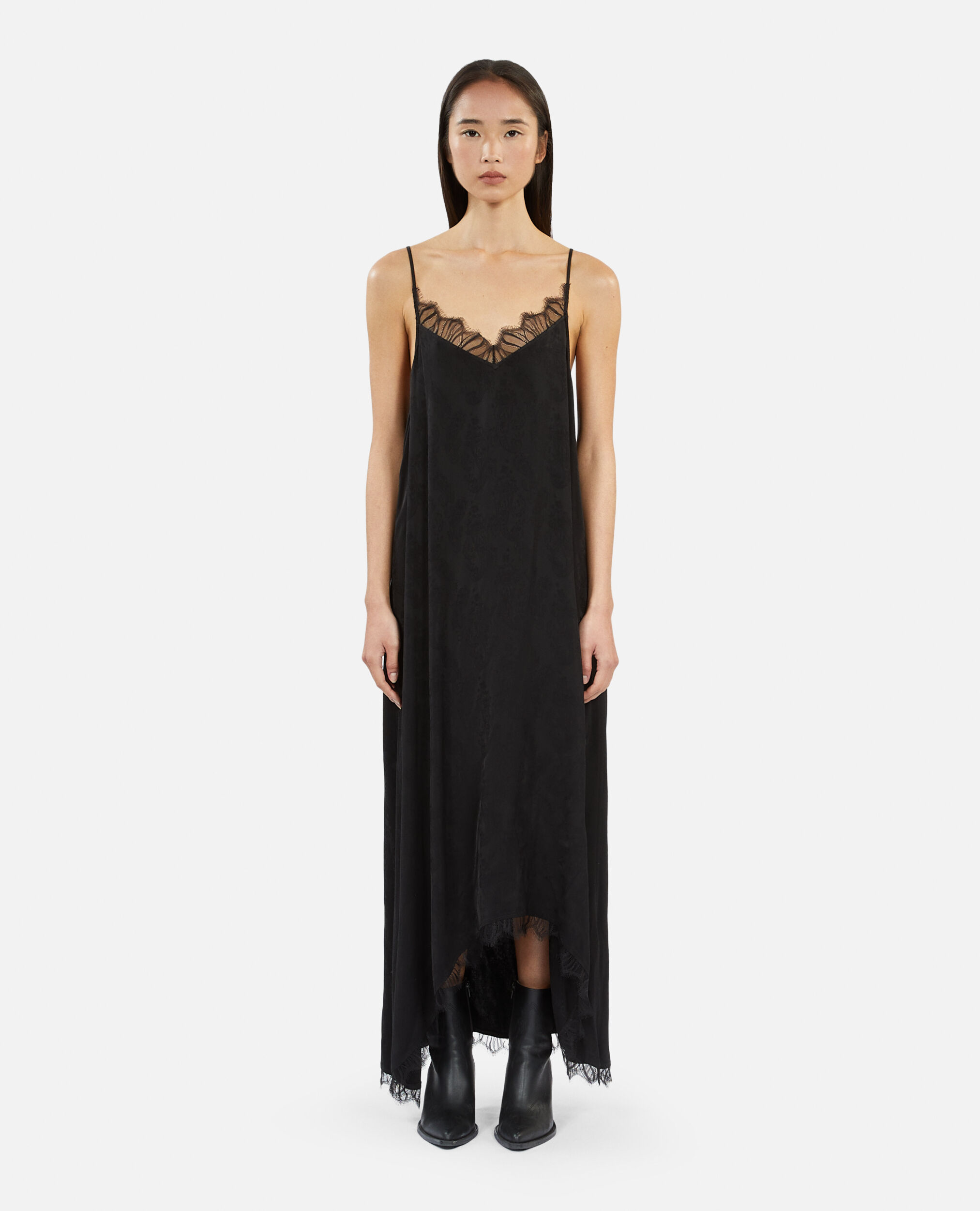 Robe nuisette longue jacquard fleuri noire | The Kooples - France
