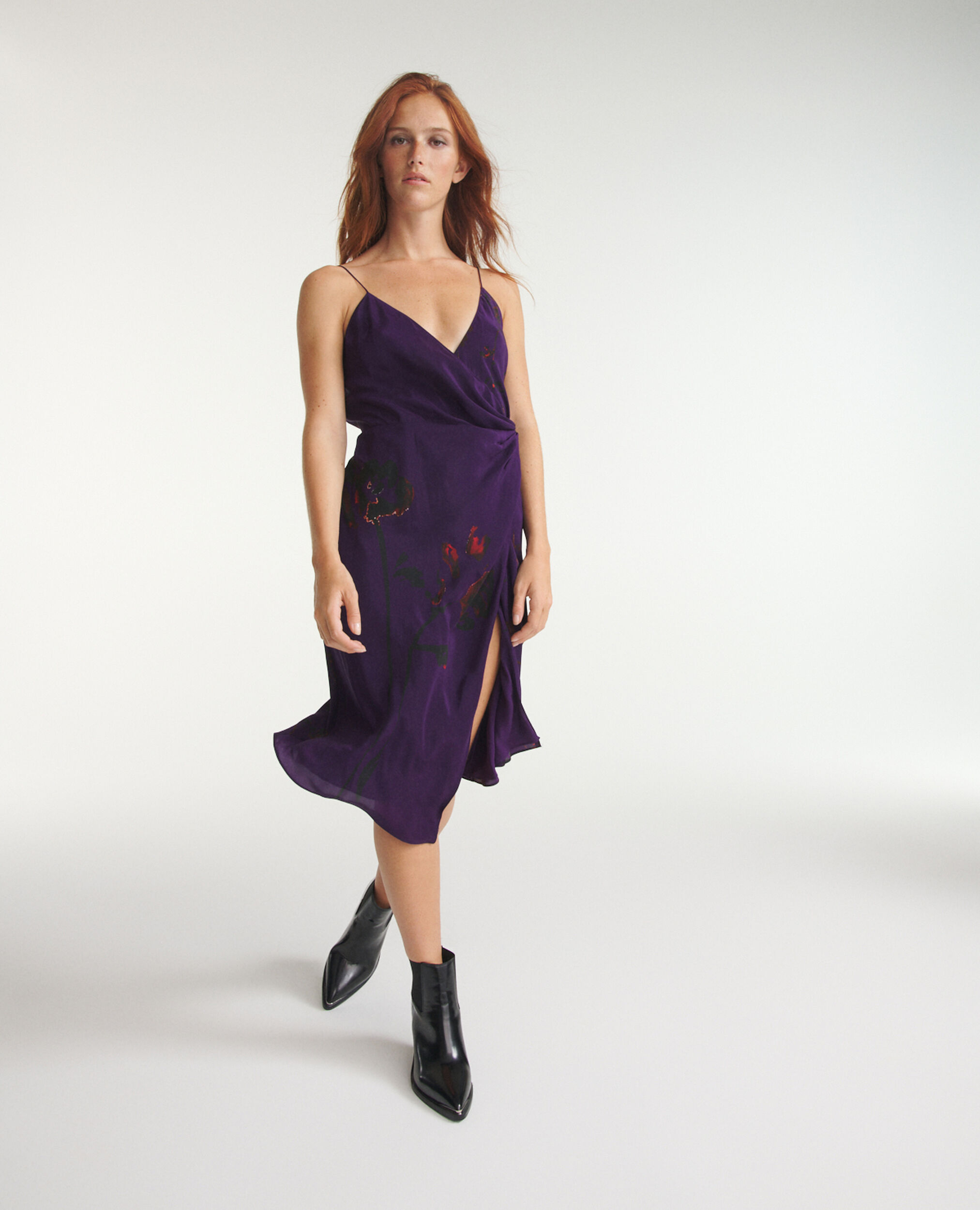 Purple silk dress with floral motif | The Kooples
