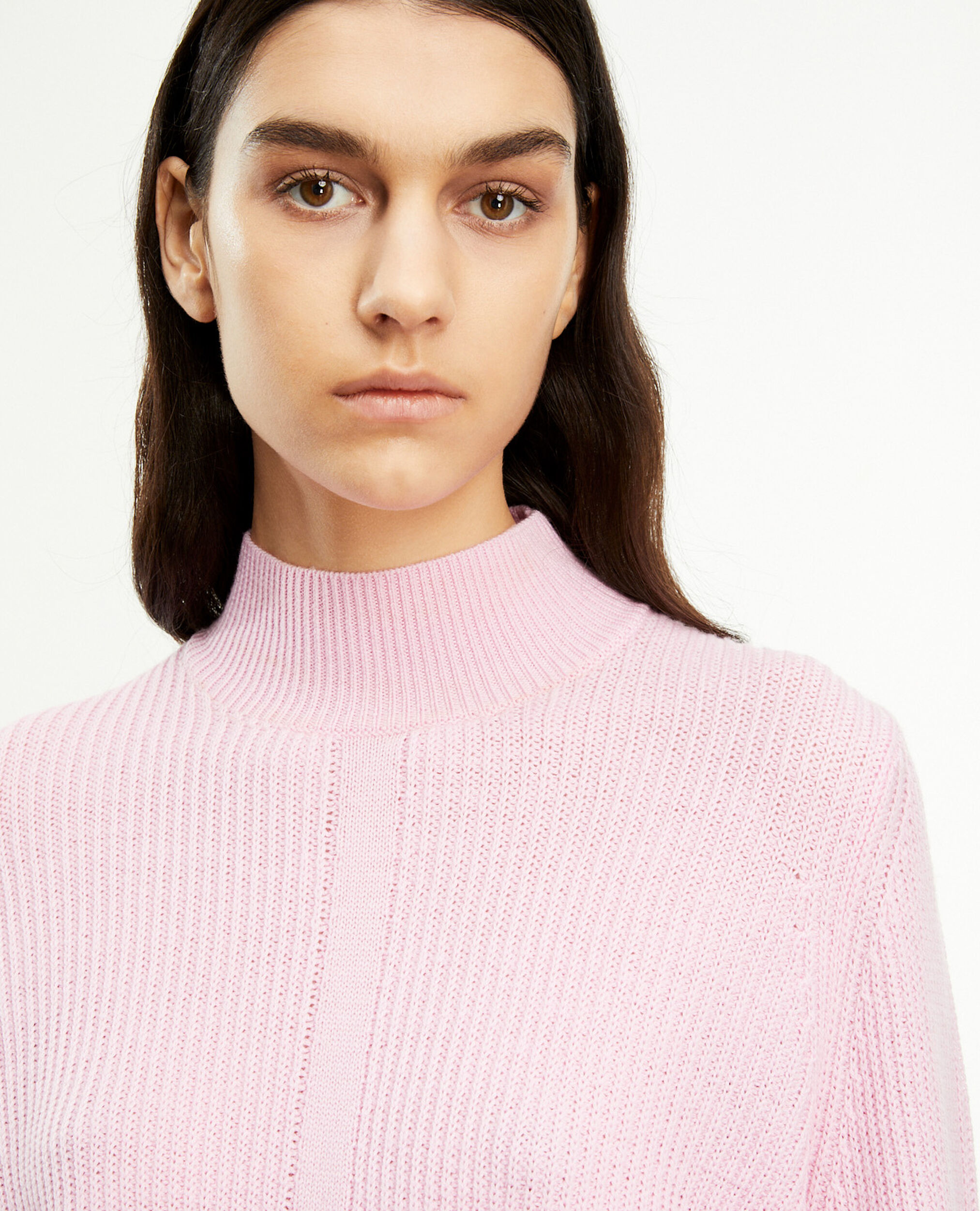 Roomy light pink sweater in merino wool | The Kooples