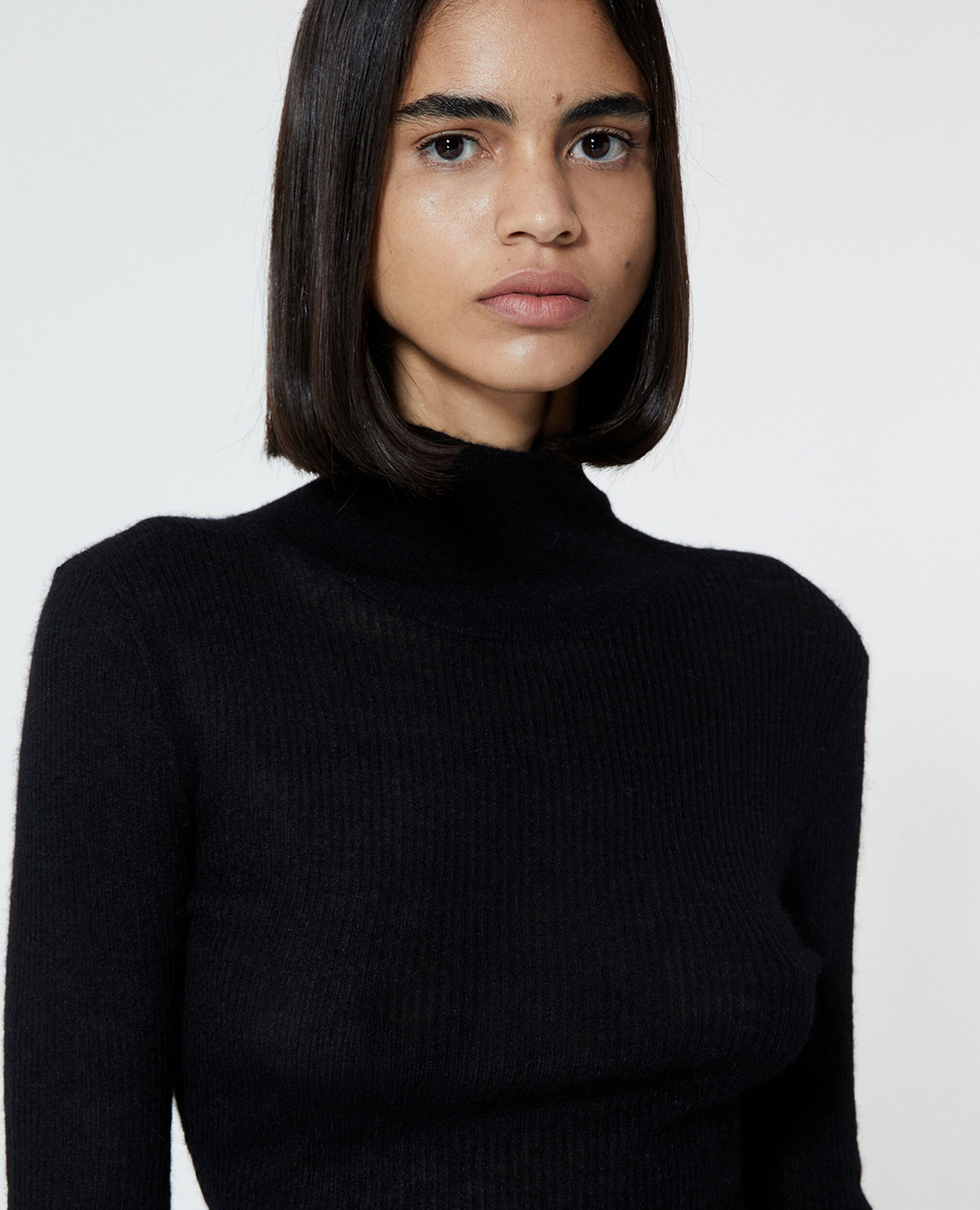 Rib-knit black sweater with high neck | The Kooples