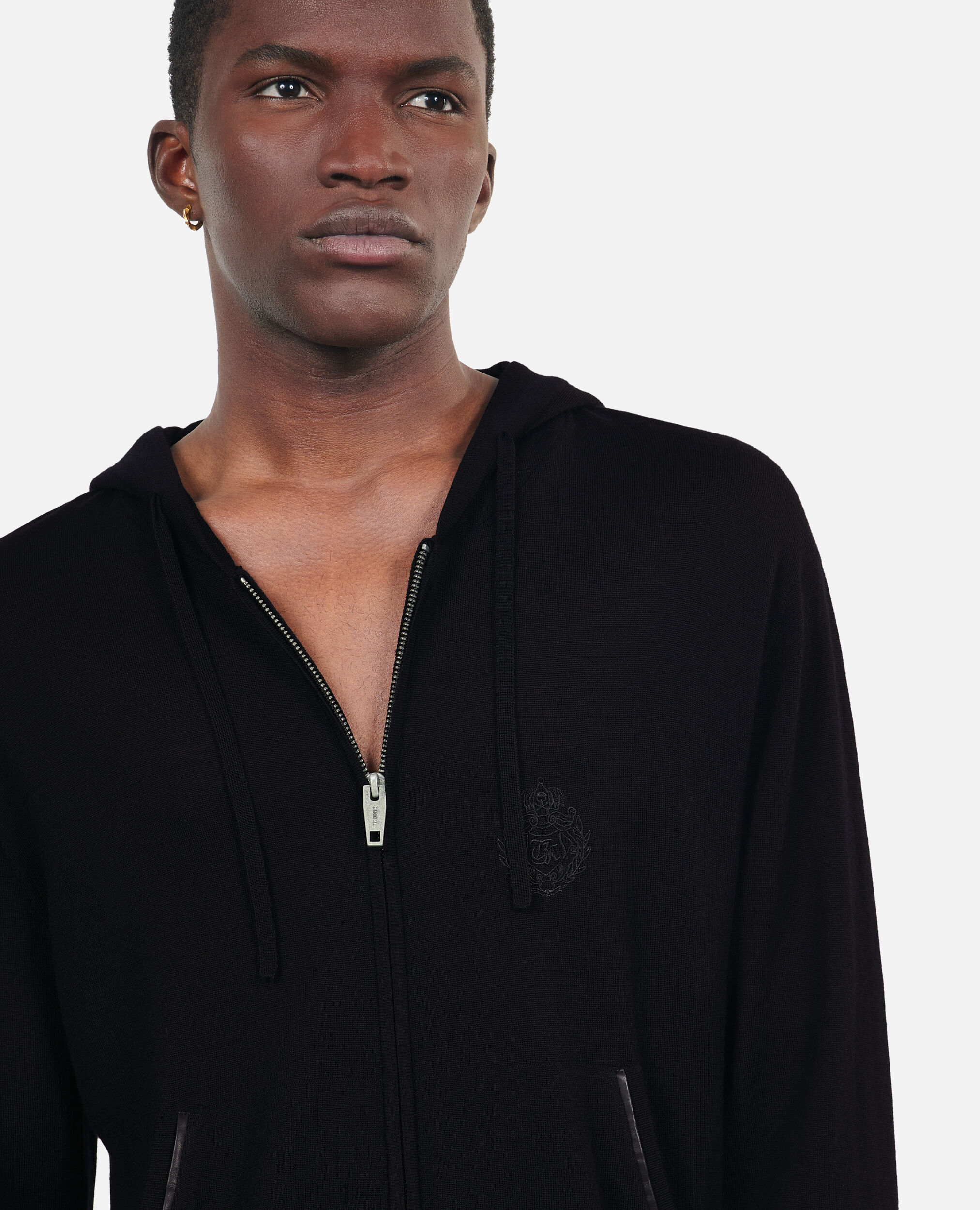 Men s Black wool hooded cardigan The Kooples US