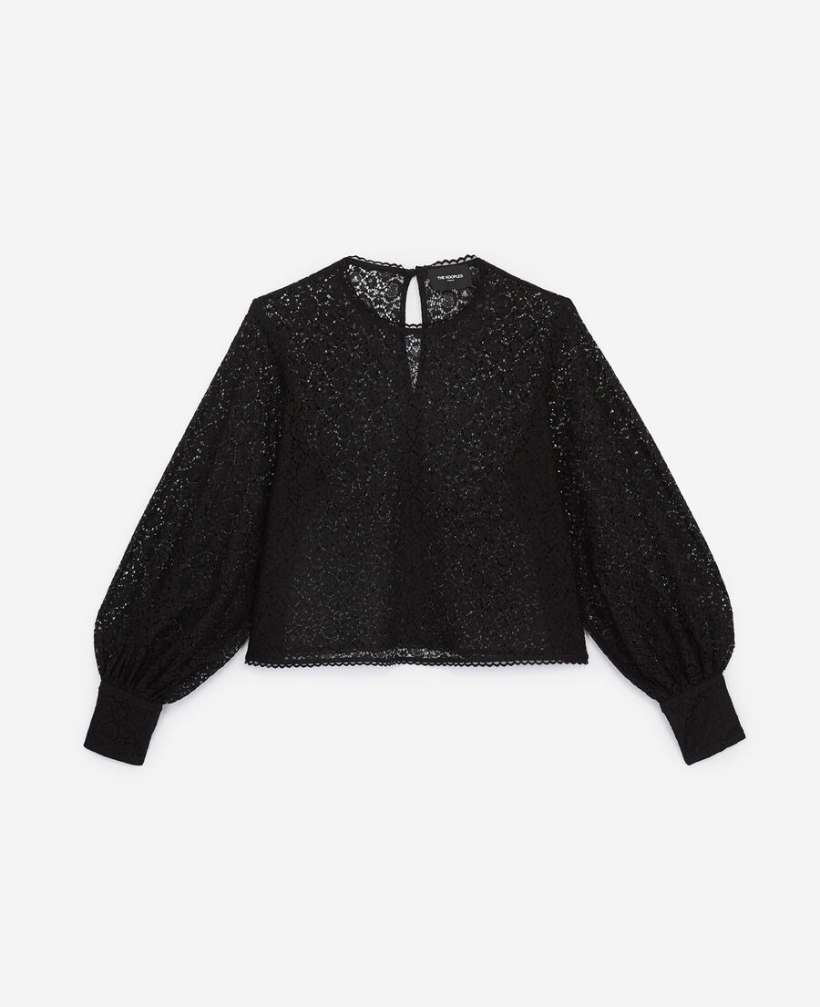 Black Lace Top With Puffed Sleeves The Kooples