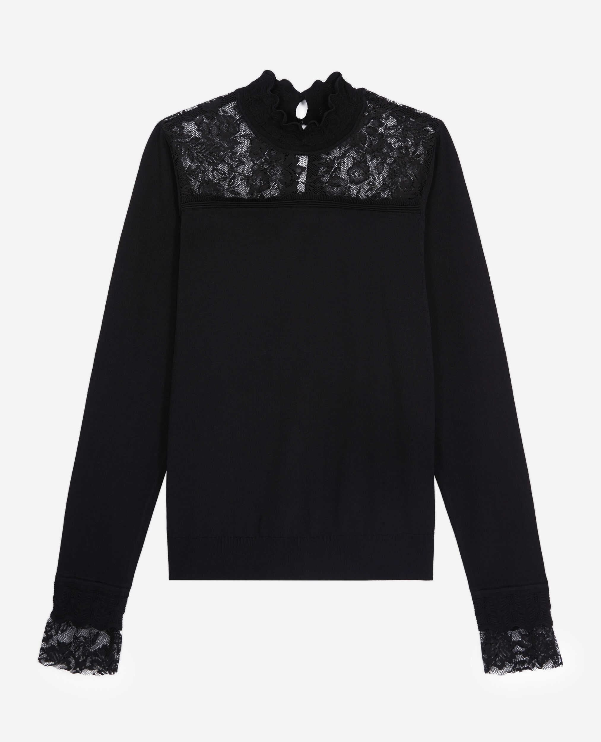 Pull noir avec détails en dentelle | The Kooples
