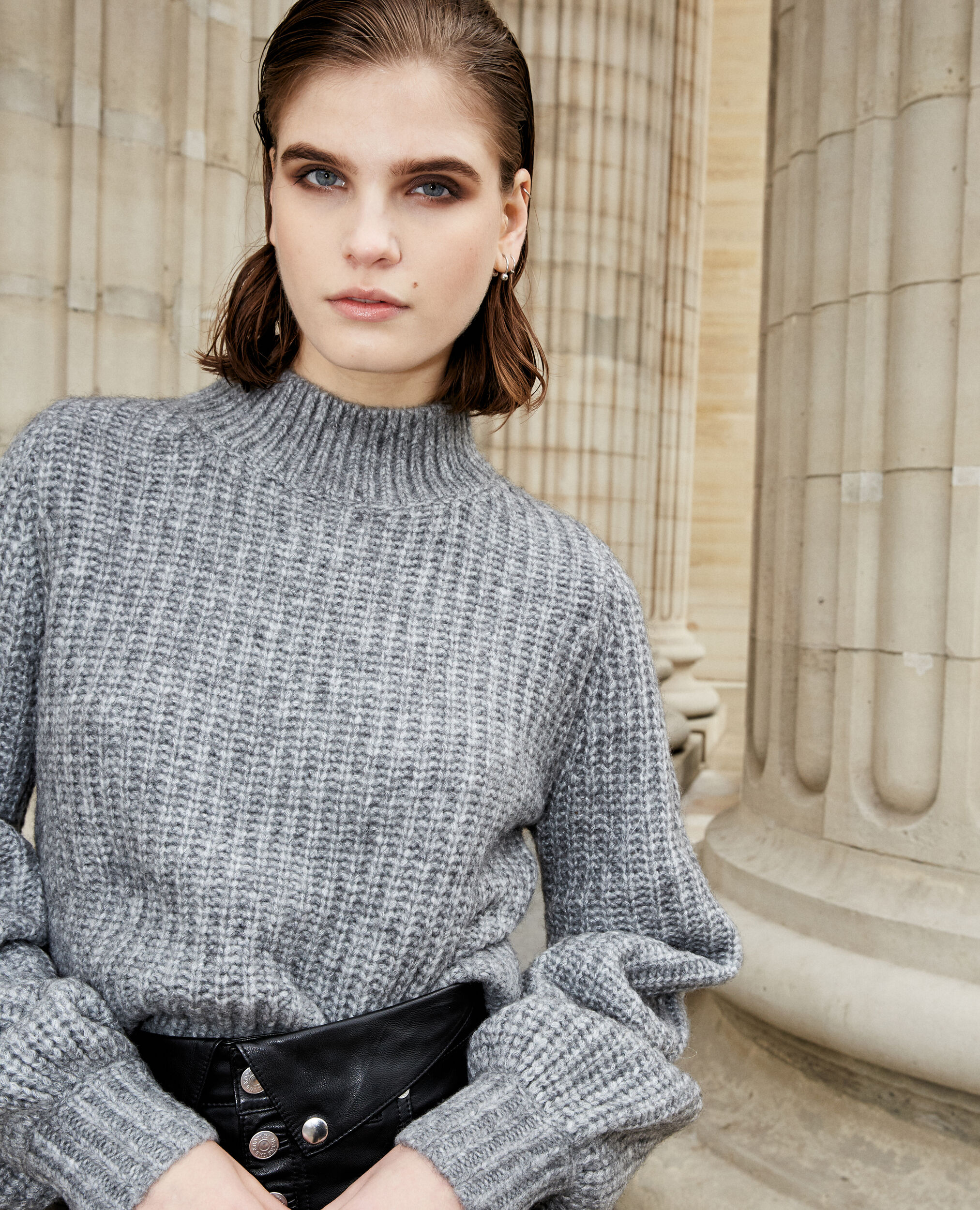 Pull gris col montant | The Kooples - France