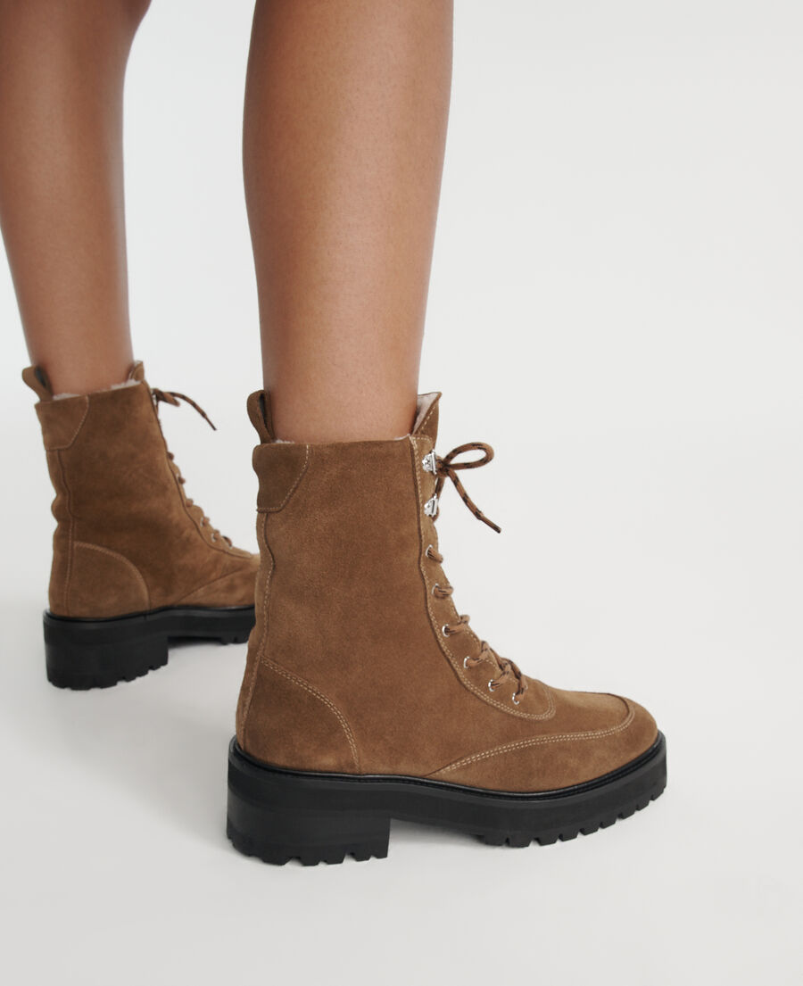 Camel suede ankle boots with lining | The Kooples - UK
